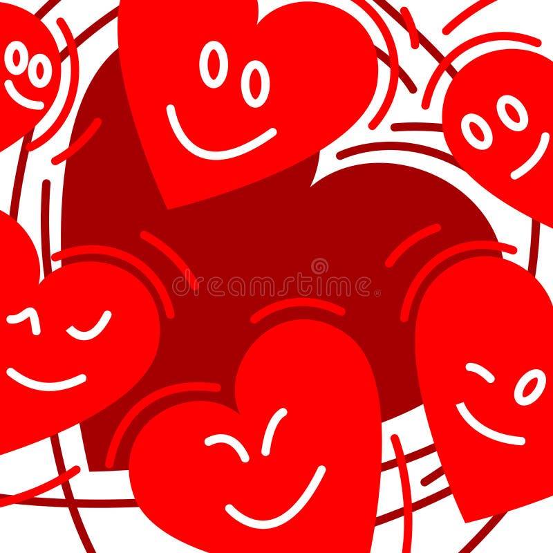 Square Card with Illustration of Red Hearts Symbol of Love with ...