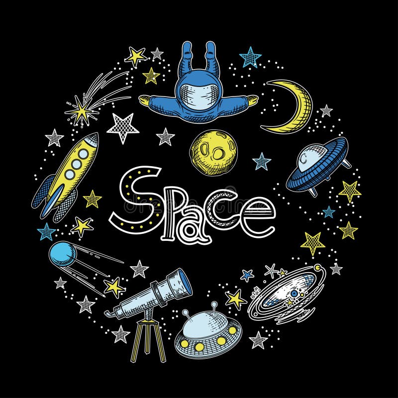 Square Card Template with the Image of Cosmic Elements. Stock Vector ...