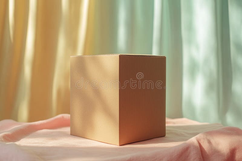 Square Cardboard Box with a Smooth Kraft Finish, Standing Upright on a ...