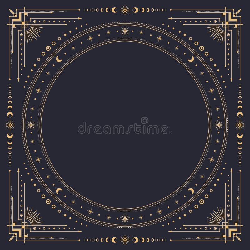 Square Celestial Frame, Gold Moon and Star Borders Stock Vector ...