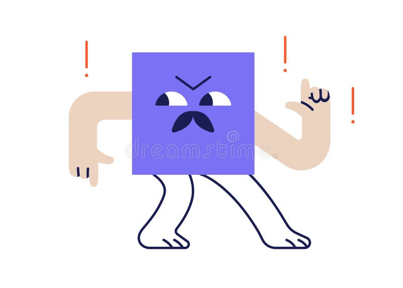 Square Character with Angry Expression. Funny Geometric Shape, Figure ...