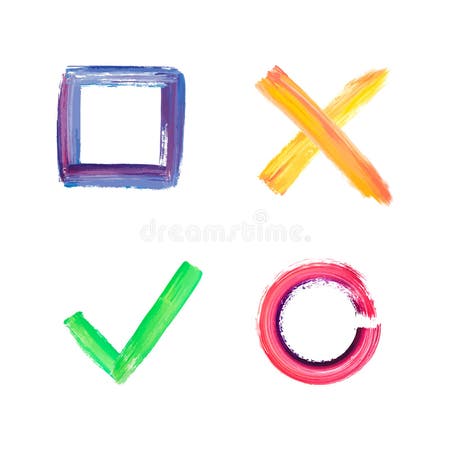 Square, Check Mark, Circle and Cross Drawn with Brush. Vector Stock ...