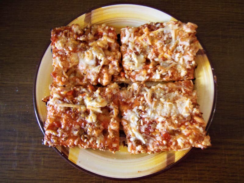 Square Pizza on Plate stock image. Image of meal, food - 259164971