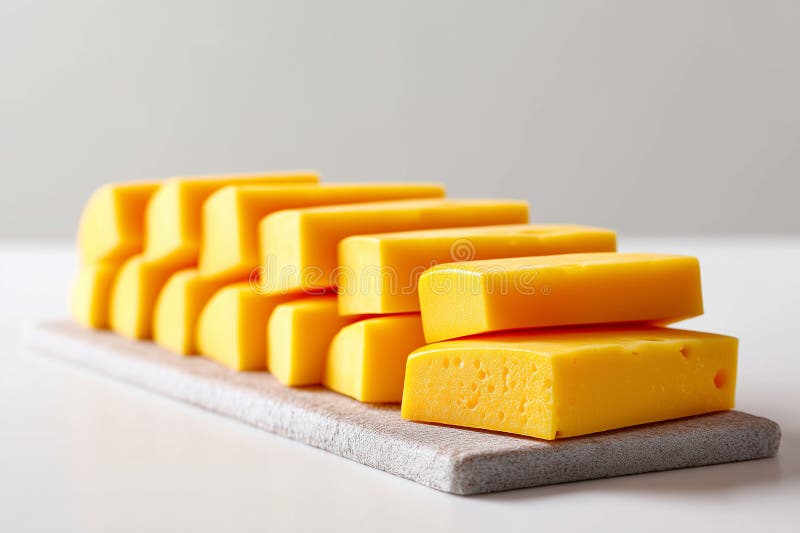 Square Cheese Sheets Cut Uniformly and Arranged with Precision on a ...