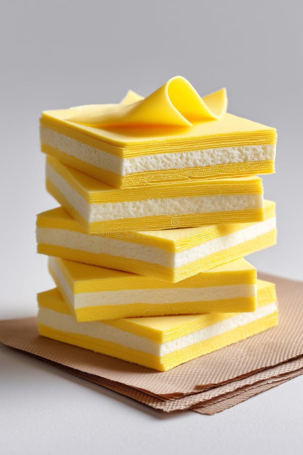 Square Cheese Sheets Stacked in a Minimalist Style with Bright Yellow ...