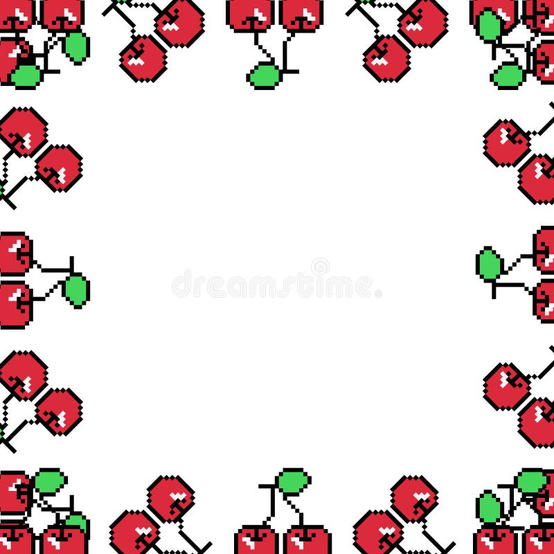 Square Cherry Pixel Art Frame Design Stock Vector - Illustration of ...