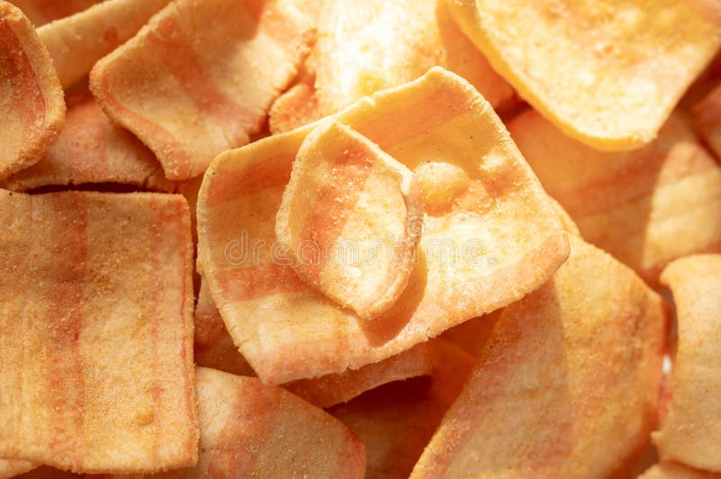Square Chips with Bacon. Macro Photo of Chips. Sunbeam for Food Stock ...