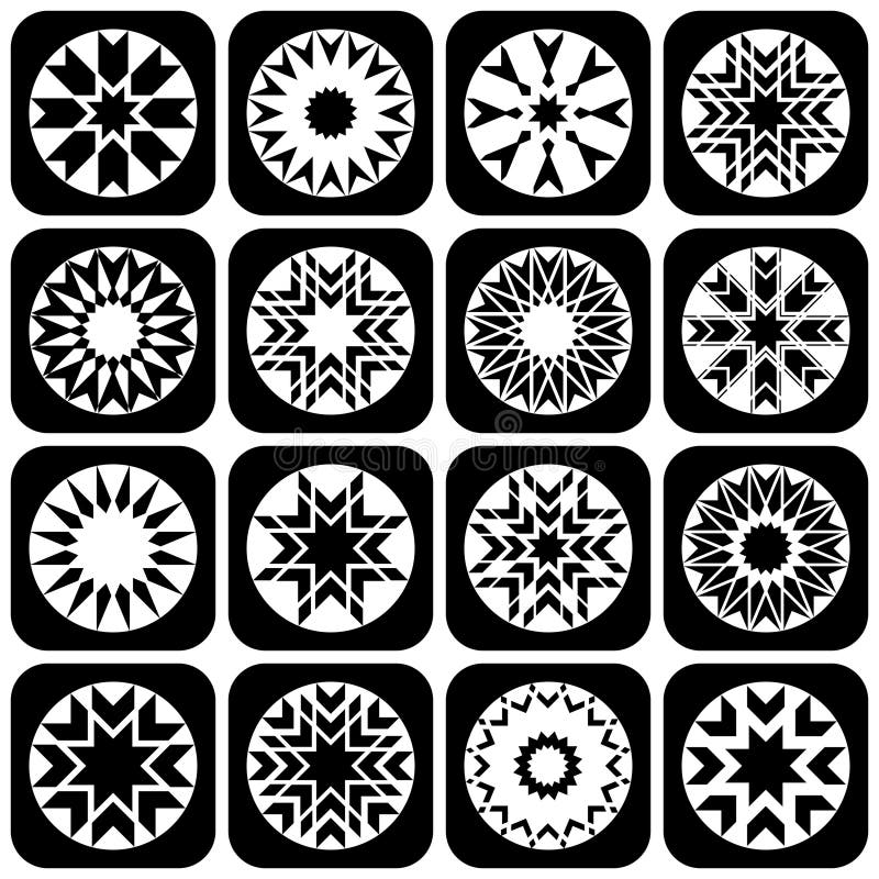 Square and Circle Radial Design Elements. Abstract Icons Set Stock ...