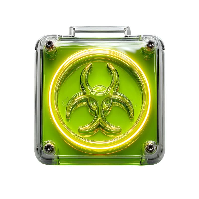 A Square Clear Container with a Green Background and a Yellow Biohazard ...