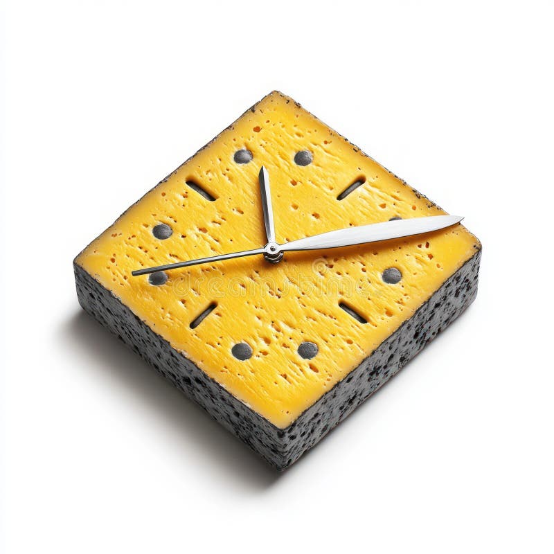 Square Clock Designed Like a Cheese Isolated on White Stock ...