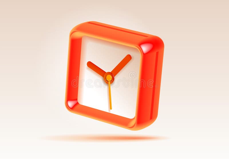 Square Clock Icon in 3d Vector Style, with Gloss Effect. Orange Time on ...