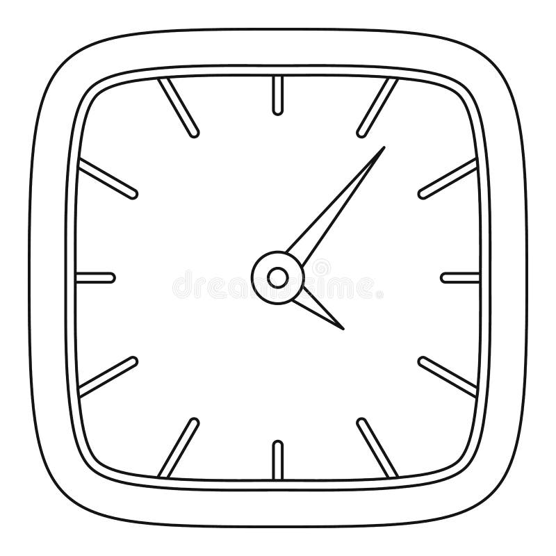 Square Clock Icon, Outline Style. Stock Illustration - Illustration of ...