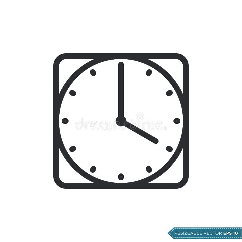 Square Clock Icon Vector Template Flat Design Illustration Design Stock ...