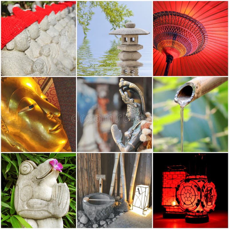 Square Collage of Asian Photos Stock Photo - Image of collage, statue ...