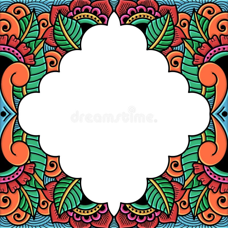 Square Colorful Flower Leaf Floral Frame Abstract Illustration Stock ...