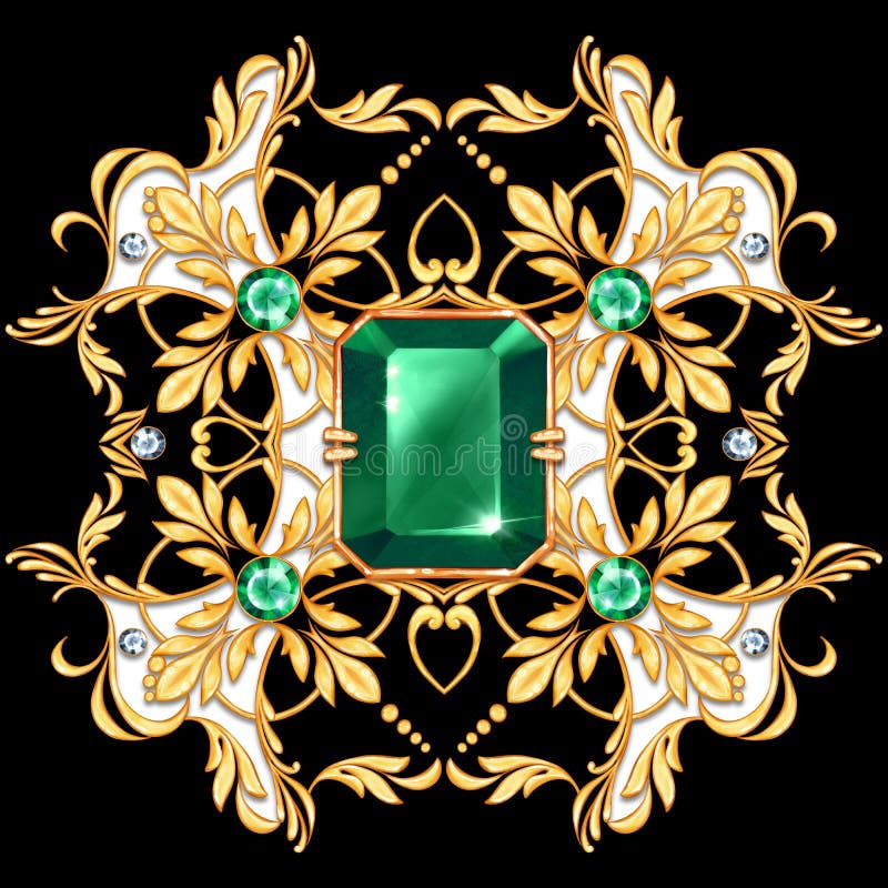 Square Composition with Golden Scrolls and Gems Stock Illustration ...