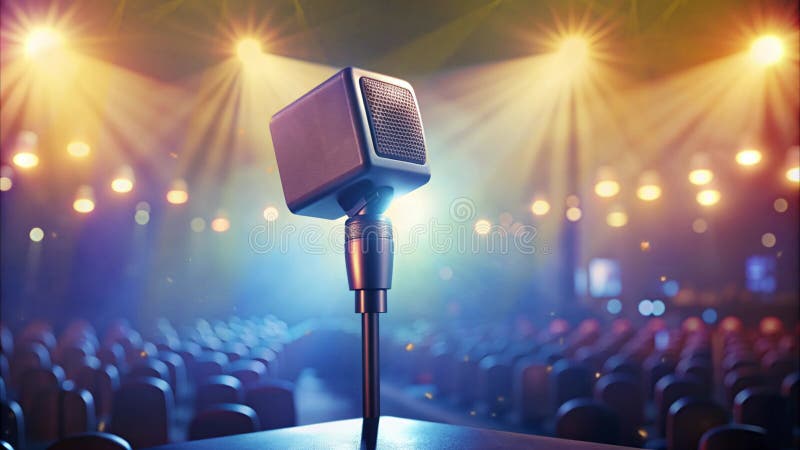 Square Concert Mic with Blur Background of Empty Seats Stock Footage ...
