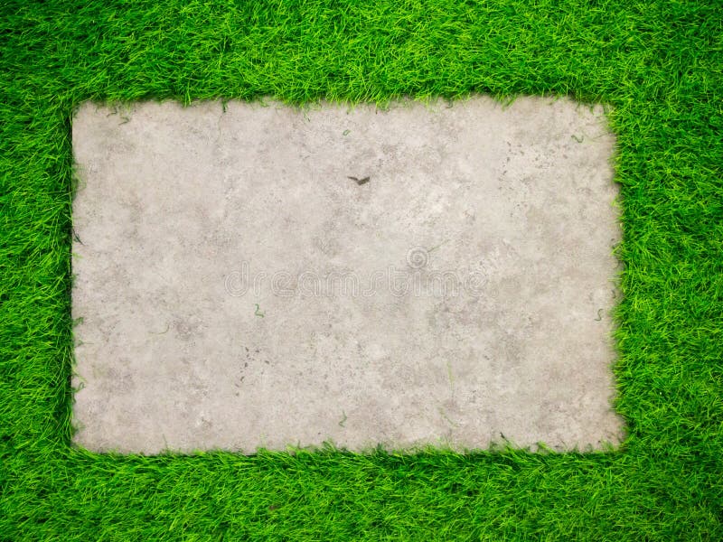Square Concrete Plate On Green Grass Background Stock Image - Image of ...
