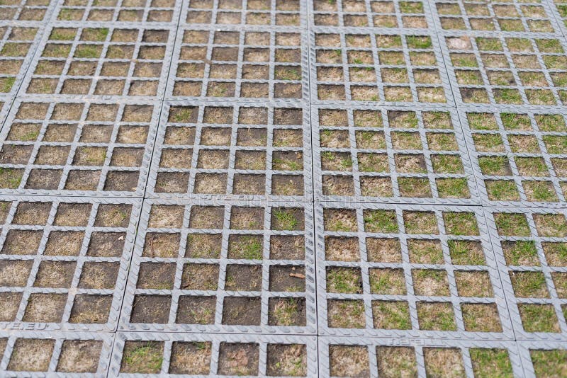 Square Concrete and Square Grass. Sidewalk Lawn. Stock Photo - Image of ...