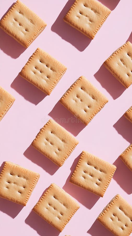 Square Cookies Arranged in a Pattern on a Pink Background. Food Flat ...