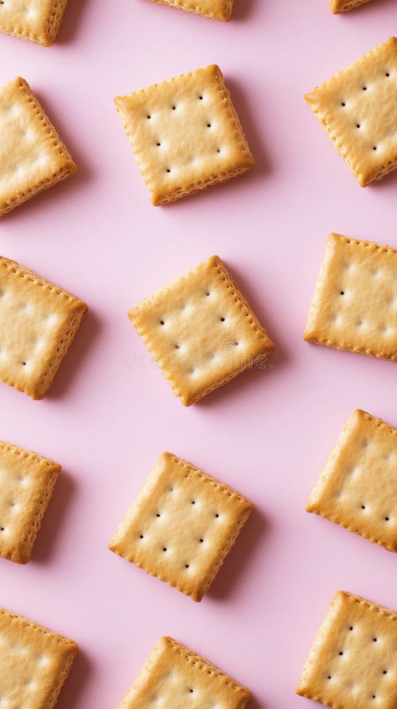 Square Crackers Arranged in a Pattern on a Pink Background. Snack Food ...