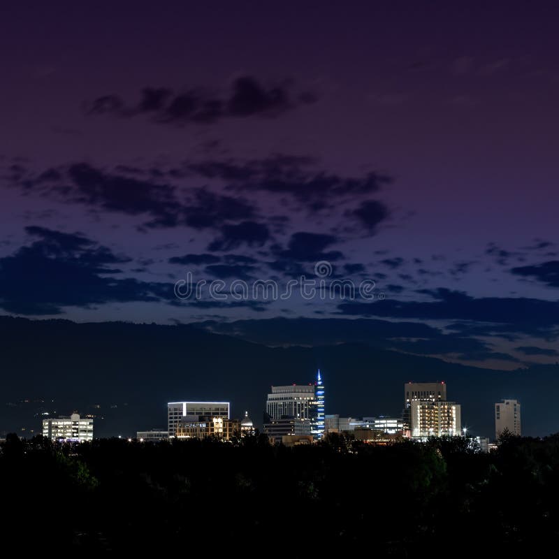 Square Crop of Boise Skyline at Night Stock Image - Image of skyline ...