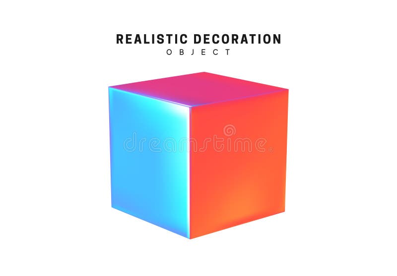 Square and Cube. Realistic Shape 3d Objects with Gradient Holographic ...