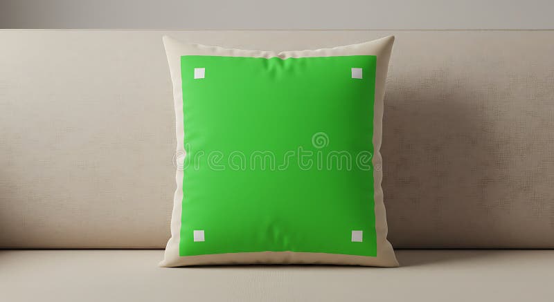 Cushion Mockup on Beige Couch with Green Screen Area for Editing Stock ...