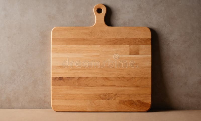Square Wooden Cutting Board with Handle Isolated on Brown Background ...