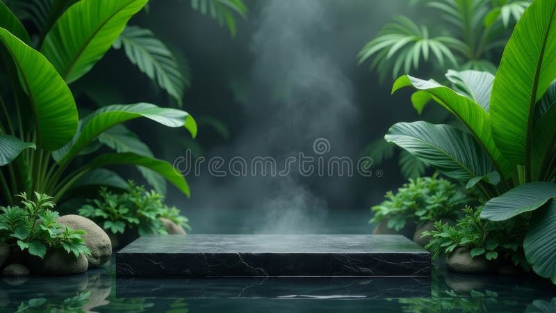 A Square Dark Stone Platform Surrounded by Lush Tropical Greenery in ...