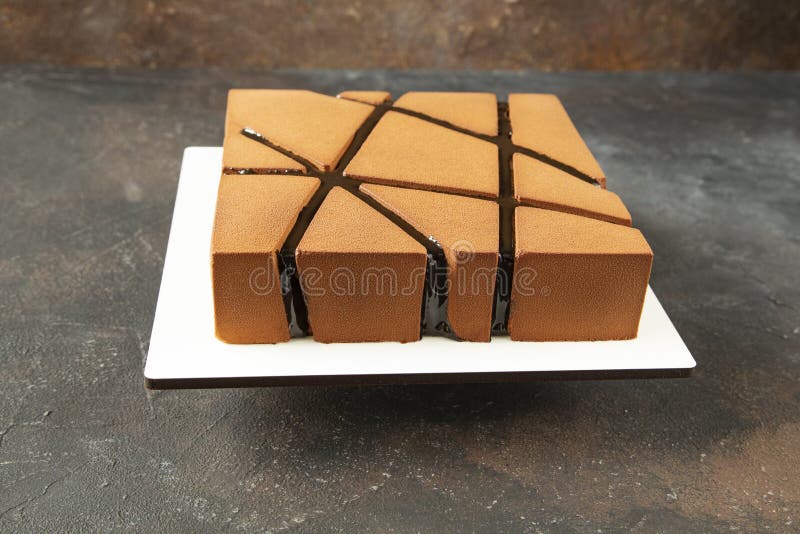 Square Design Mousse Cake with a Beautiful Top and Chocolate Coating ...