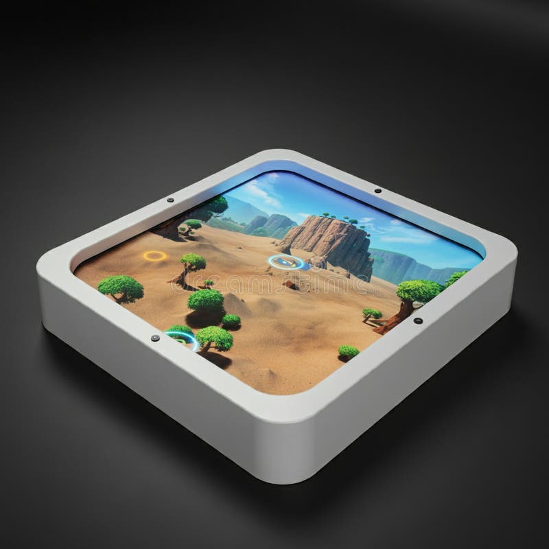 Square Device Displaying a Digital Landscape on Its Screen, Resembling ...