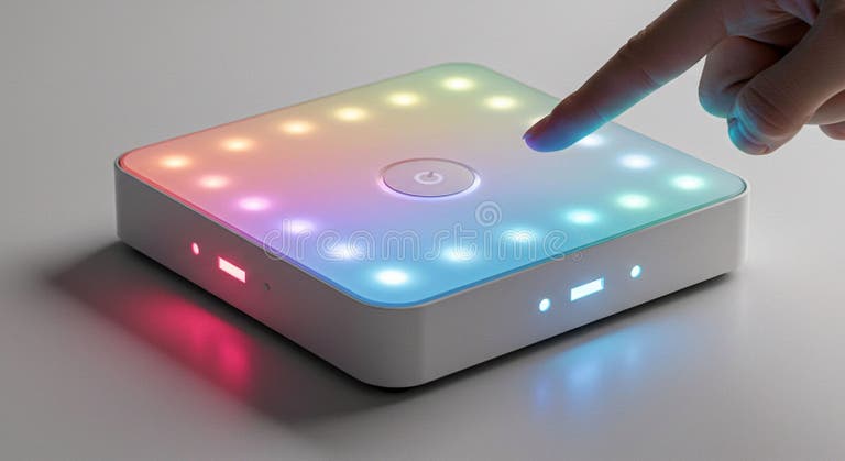 Square Device with Rounded Edges, Featuring a Central Power Button ...