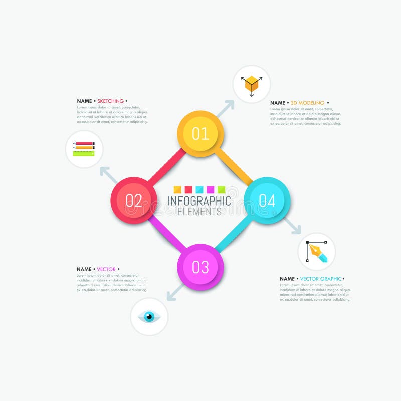 Square Diagram with 4 Bright Colored Elements Stock Vector ...