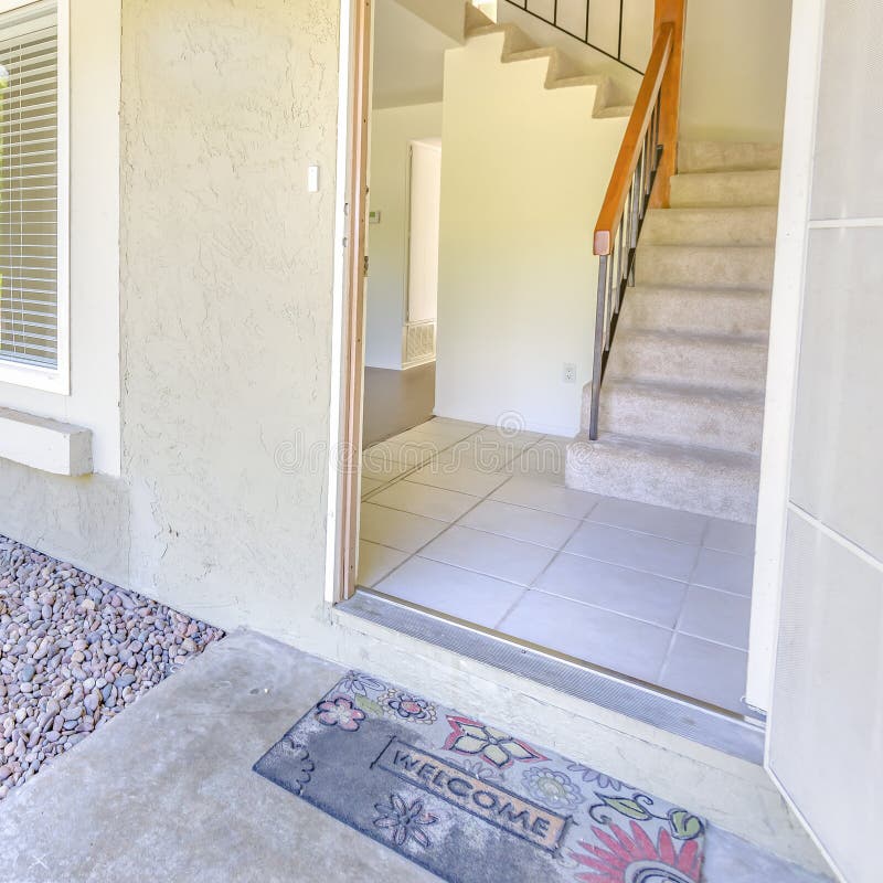 Square Open Front Door Looking Up the Stairs Stock Image - Image of ...