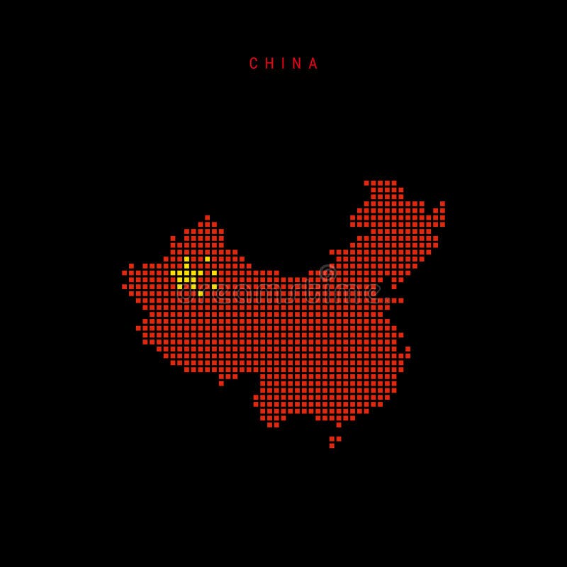 Square Dots Pattern Map of China. Dotted Pixel Map with Flag Colors ...