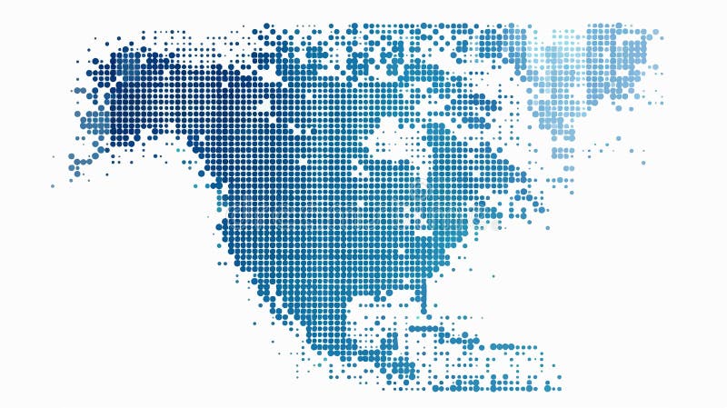 A Square Dots Pattern Map of North America, Represented with Pixel-like ...