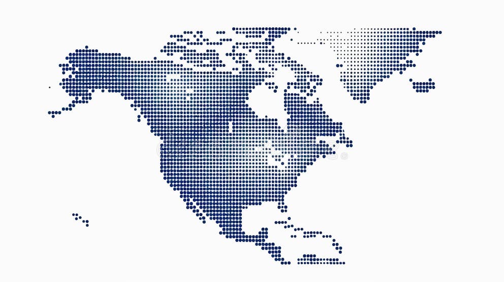 A Square Dots Pattern Map of North America, Represented with Pixel-like ...