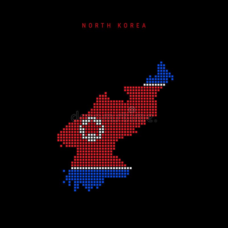 Square Dots Pattern Map Of North Korea Dotted Pixel Map With Flag Colors Vector Illustration