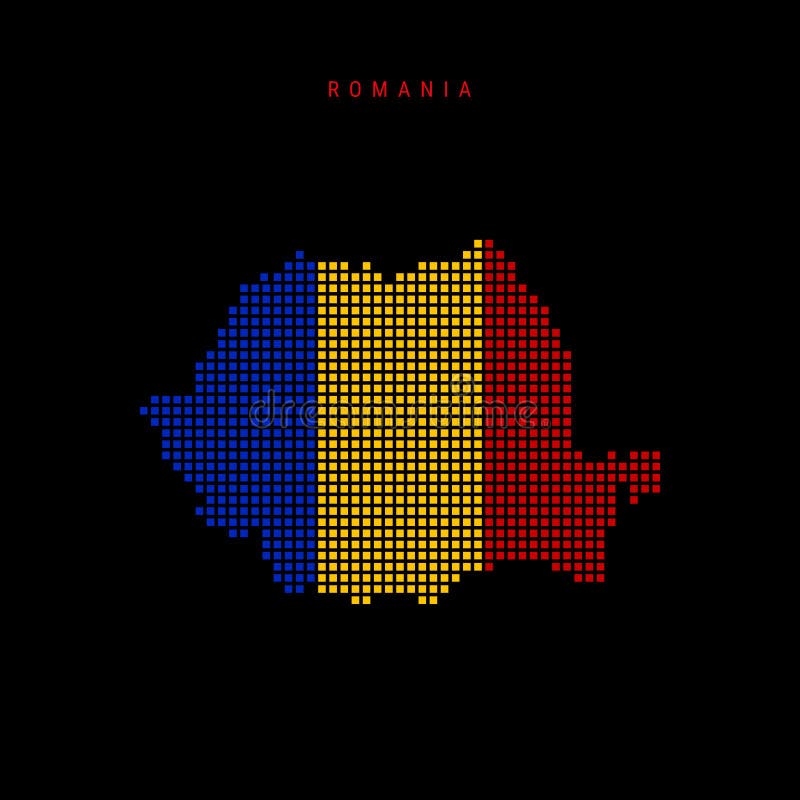Square Dots Pattern Map of Romania. Dotted Pixel Map with Flag Colors ...
