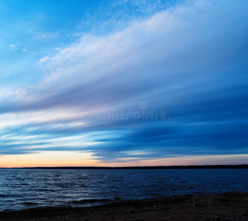 Square Dramatic Sunset on Lake Horizon Long Exposure Stock Image ...