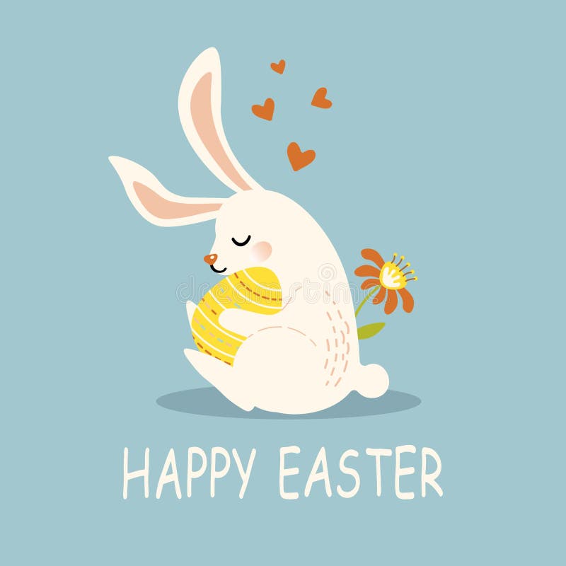 Square Easter Banner with Cute Bunny Hugging Easter Egg Stock Vector ...