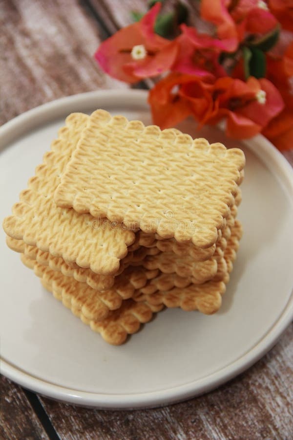 Edible Square Dry Cookies in a Plate Stock Photo - Image of bread, food ...