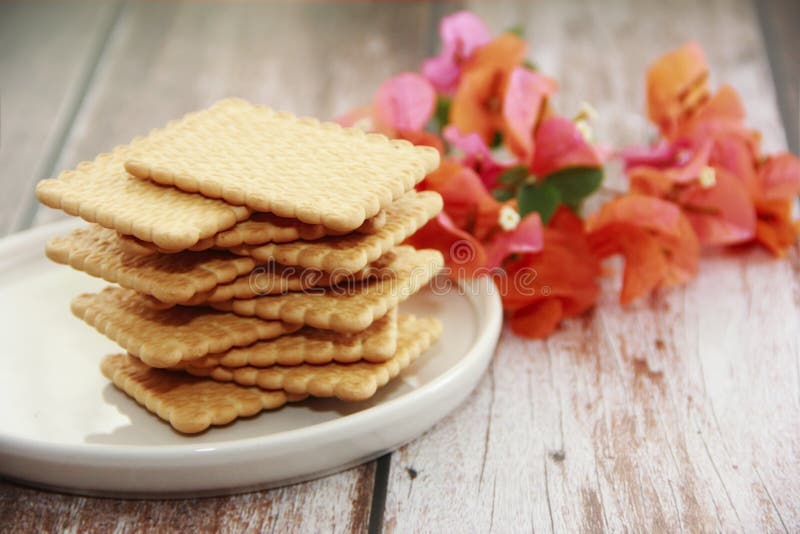 Edible Square Dry Cookies in a Plate Stock Image - Image of cracker ...
