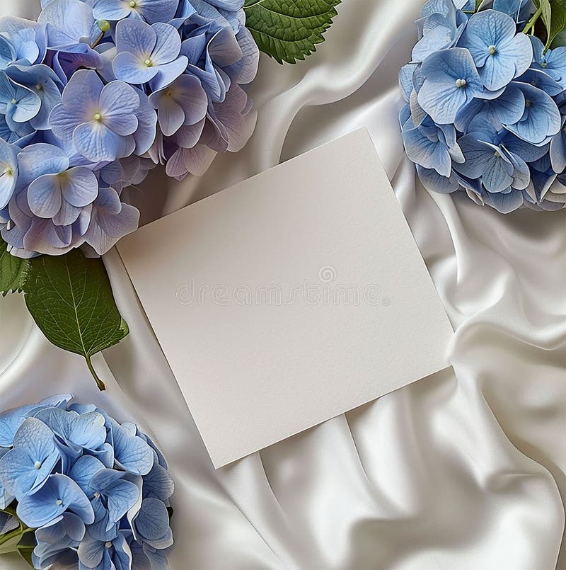 Square Empty Card Mockup with Hydrangea Flowers Mockup Stock ...