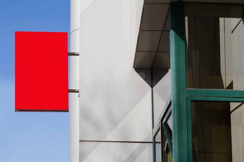Square Empty Red Signboard on a Building with Modern Architecture Stock ...