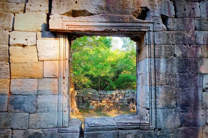 A Square Empty Window in an Old Stone Wall Stock Photo - Image of asia ...
