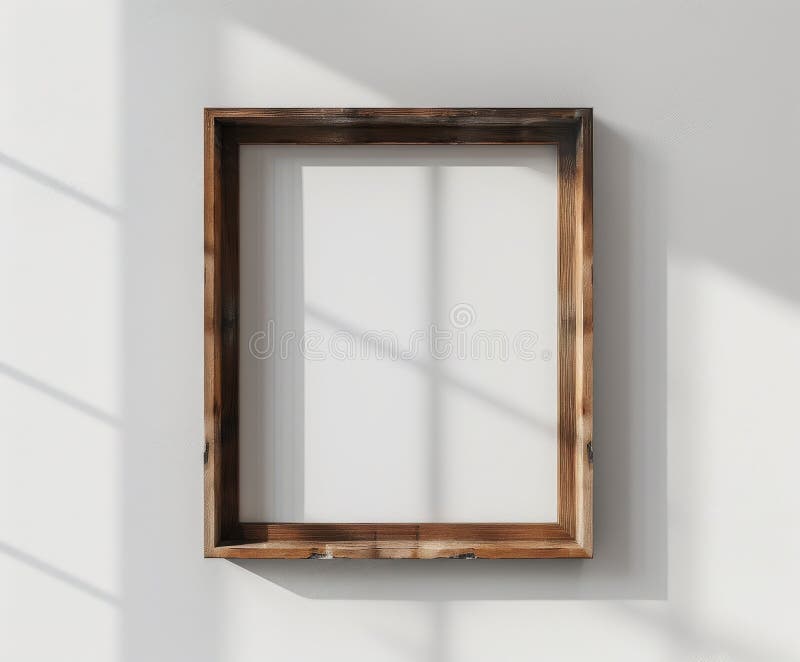 Empty Wooden Frame Against White Wall Stock Illustration - Illustration ...