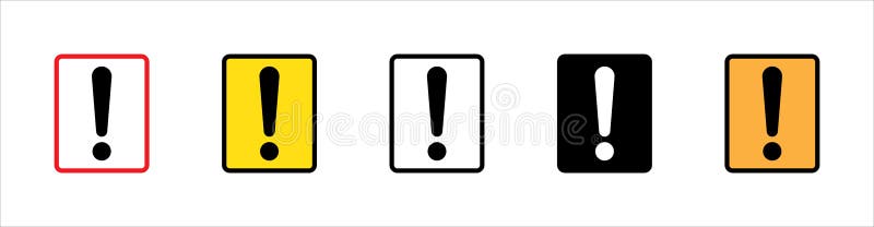Square Exclamation Mark Icon Vector Set. Red, Black, Yellow and White ...