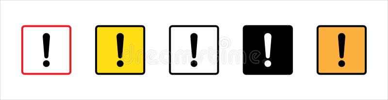 Square Exclamation Mark Icon Vector Set. Red, Black, Yellow and White ...
